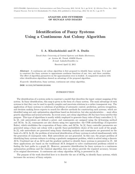 pdf identification of fuzzy systems using a continuous ant colony