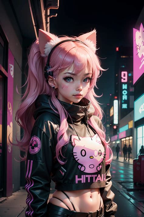 A Hello Kitty，cyber Punk Style Seaart Ai