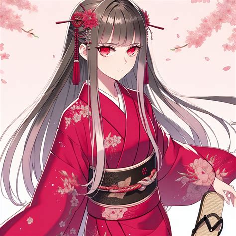 Anime Girl Grey Hair Red Eyes Fanart