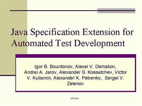 Java Specification Extension For Automated Test Development Igor