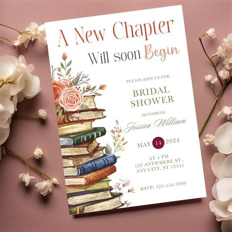 Book Themed Bridal Shower Invitation A New Chapter Wedding Shower