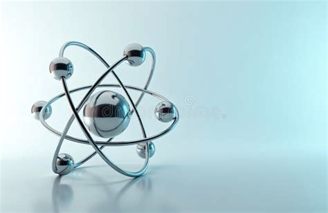 Modern Artistic Depiction Atom Model Metallic Sphere With Rings Orbits