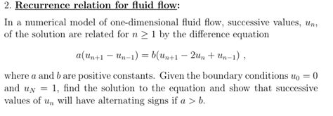 solved recurrence relation for fluid flow in a numerical