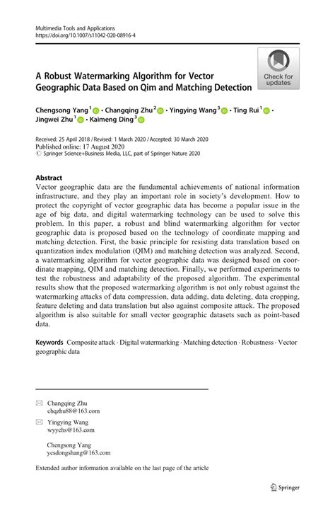 Pdf A Robust Watermarking Algorithm For Vector Geographic Data Based On Qim And Matching Detection