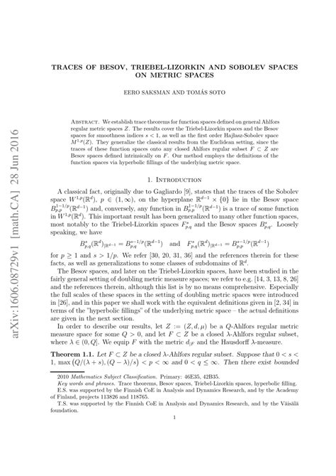 Pdf Traces Of Besov Triebel Lizorkin And Sobolev Spaces On Metric Spaces