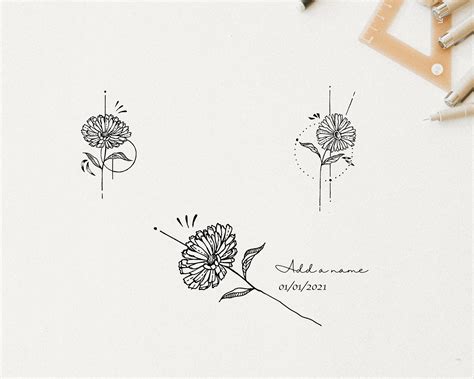 Calendula Tattoo Flower Tattoo With Name And A Date For Instant