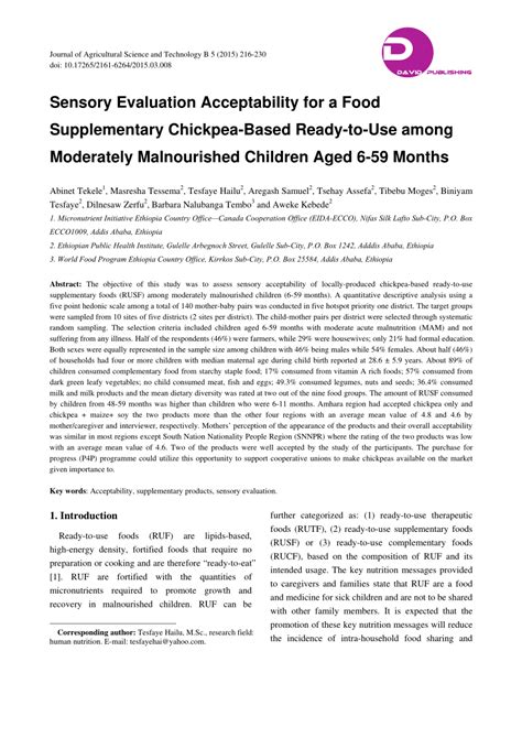 Pdf Sensory Evaluation Acceptability For A Food Supplementary