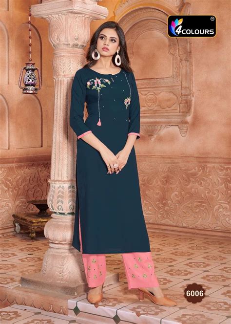 4 Colours Vintage Heavy Rayon Ethnic Wear Kurti With Bottom Collection