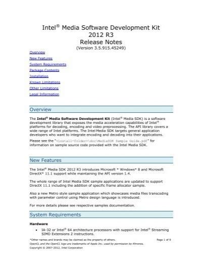 Release Notes Pdf Intel® Developer Zone