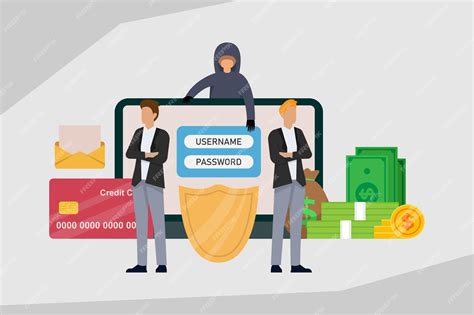 Premium Vector Hacker Stealing Password Out Of A Laptop Guarded By