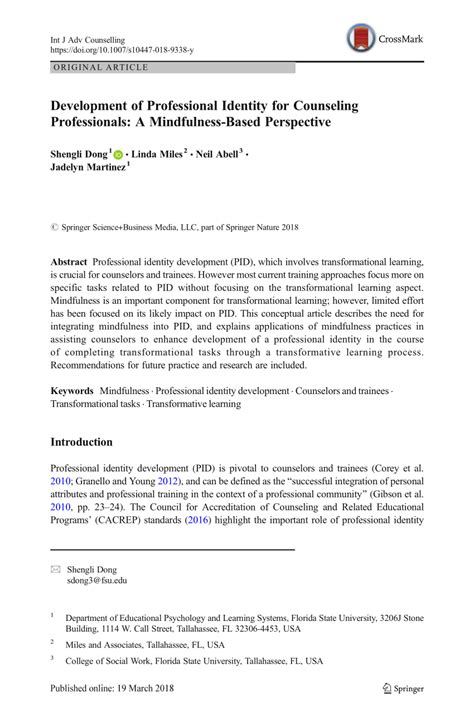 Pdf Development Of Professional Identity For Counseling Professionals