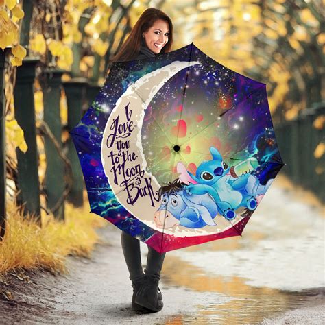 Stitch And Eeyore Couple Love Love You To The Moon Galaxy Umbrella