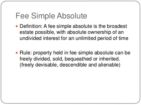 Fee Simple Absolute Fasrne