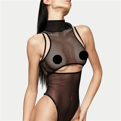 Mesh Bodysuit Black Sheer Bodysuit See Through Bodysuit Rave