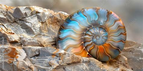 Fossilized Ammonite Sea Shell In Rock Displaying Iridescent Surface