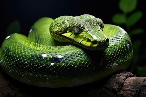Python Darbre Vert Python Réticulé Sur Fond Sombre Python Vert