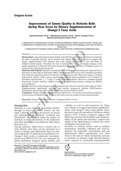 Pdf Improvement Of Semen Quality In Holstein Bulls During Heat Stress By Dietary
