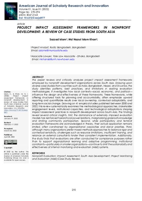 Pdf Project Impact Assessment Frameworks In Nonprofit Development A