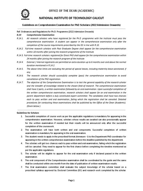 guidelines on comprehensive examination for phd scholars 2022 admission onwards pdf pdf