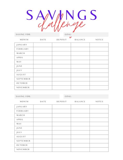 Printable Savings Challenge Tracker Finance Planner Instant Files