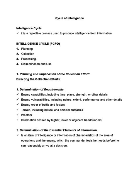 Police Intelligence Overview Of The Intelligence Cycle Pcpd Studocu