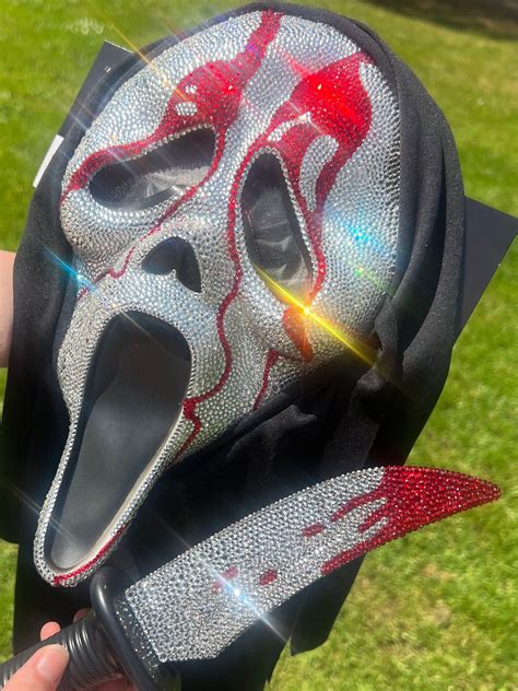 Bedazzled Scream Ghostface Mask With Knife Etsy