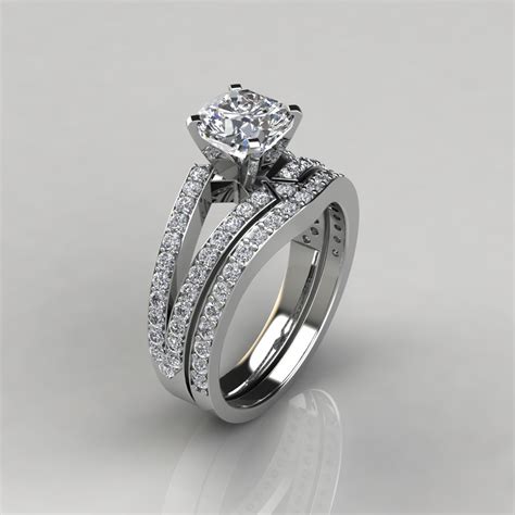 Split Shank Pavé Cushion Cut Engagement Ring And Wedding Band Set