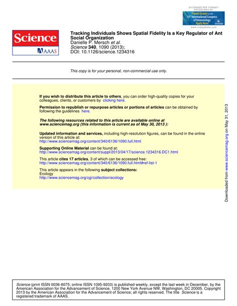 Pdf Tracking Individuals Shows Spatial Fidelity Is A Key Regulator Of Ant Social Organization