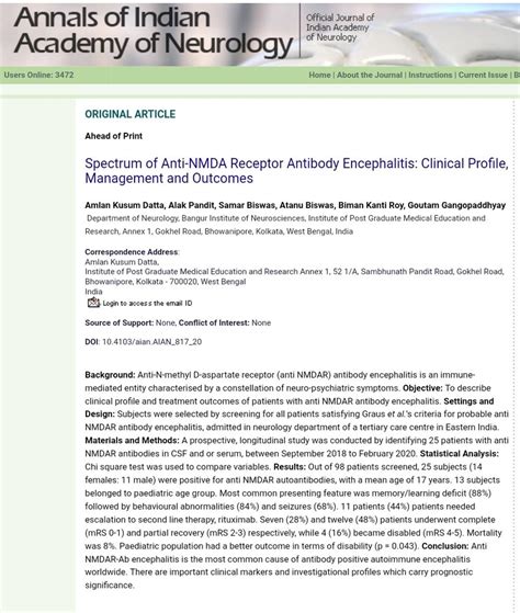 Pdf Spectrum Of Anti Nmda Receptor Antibody Encephalitis Clinical Profile Management And
