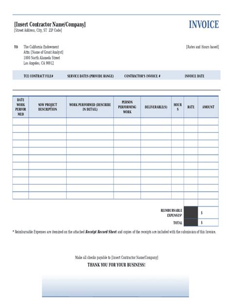 Contractor Name Street City State Zip Code Sample Doc