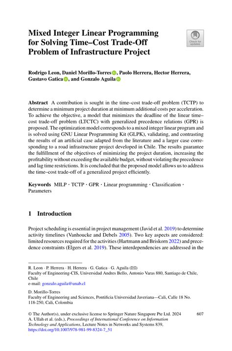 Pdf Mixed Integer Linear Programming For Solving Timecost Trade Off
