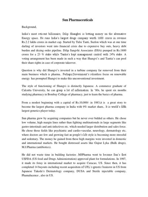 Sun Pharmaceuticals Case Study Pdf Pharmaceutical Economies