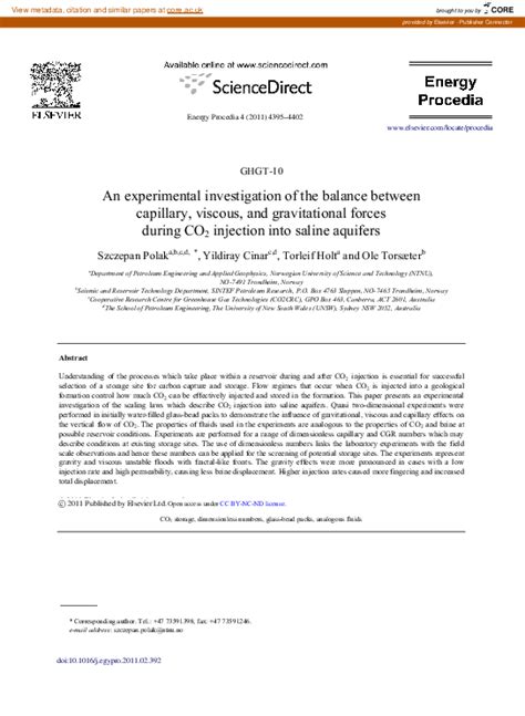 Pdf An Experimental Investigation Of The Balance Between Capillary
