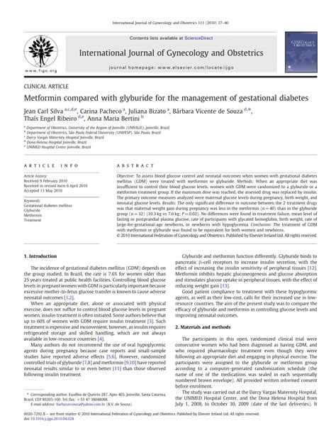 Pdf Metformin Compared To Glyburide For The Management Of Gestational Diabetes