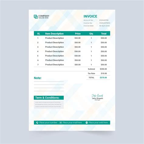Payment Agreement And Invoice Template With Digital Shapes Business