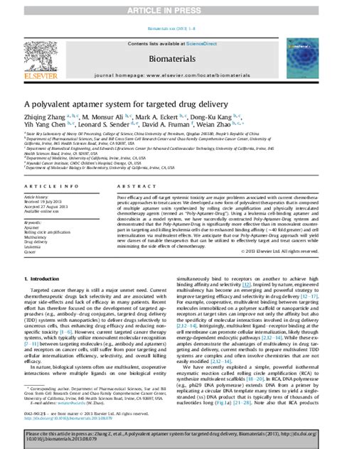 Pdf A Polyvalent Aptamer System For Targeted Drug Delivery