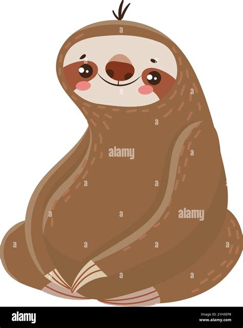 Cartoon Illustration Of A Cute Smiling Sloth Sitting With Its Legs Crossed Enjoying A Moment Of