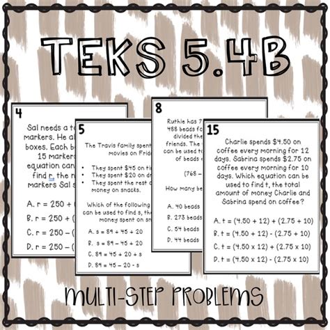 5 4b Represent And Solve Multi Step Problems Task Cards By Claybrooks