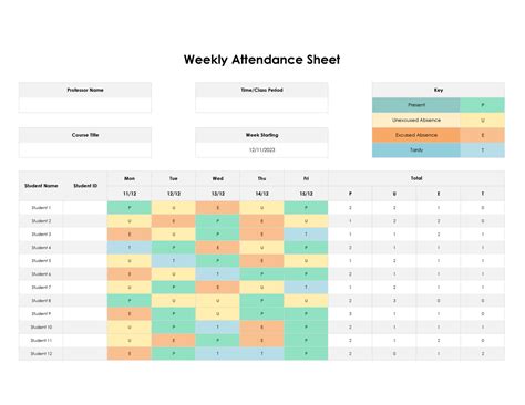 Weekly Attendance Sheet Template Excel Word