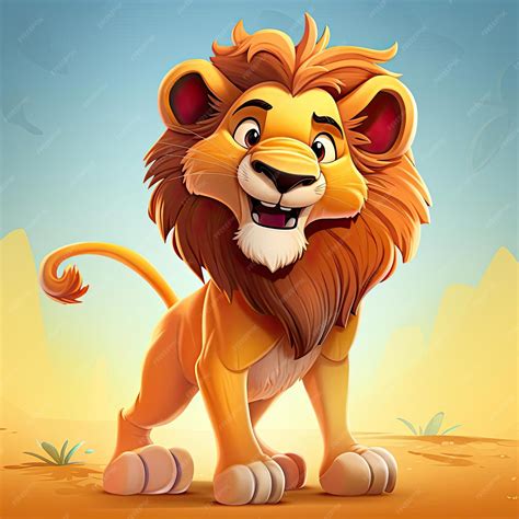Cartoon Illustration Of A Funny Lion Character Standing In The Style Of