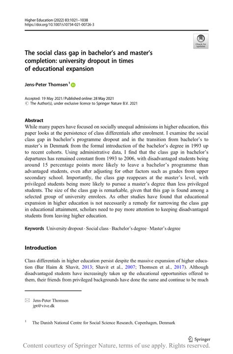 The Social Class Gap In Bachelors And Masters Completion University