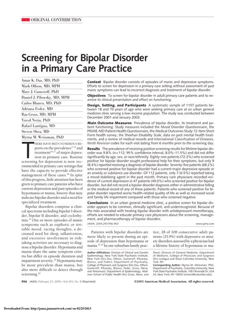 Pdf Screening For Bipolar Disorder In A Primary Care Practice