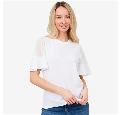 Diane Gilman Sheer Flutter Sleeve Tee Tscca