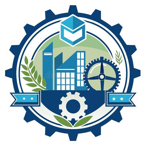 A Logo Featuring A Cityscape With Gears And A Cube Symbolizing Modern