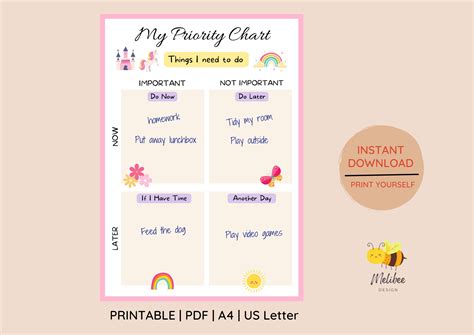 Printable Priority Chart • Decision Matrix • Eisenhower Matrix • Vision