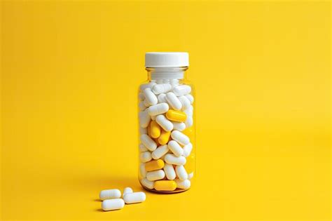 Isolated Yellow Bottle With White Pills Premium Ai Generated Image