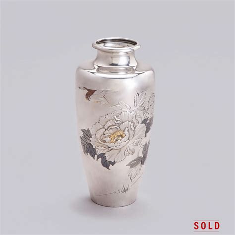 Japanese Silver Vase Signed Hiroteru And Jungin Mark Taishō Period