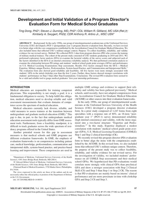 Pdf Development And Initial Validation Of A Program Directors Evaluation Form For Medical