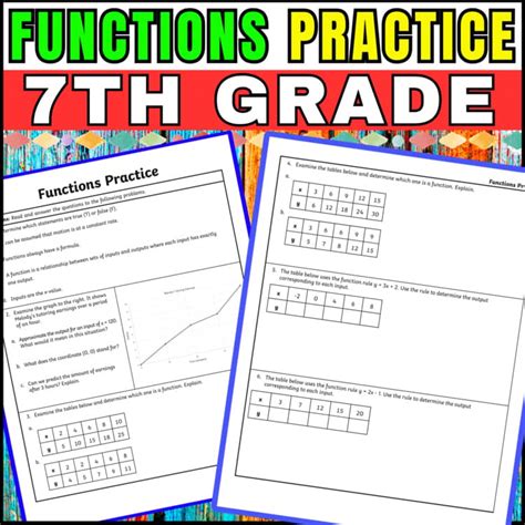 Seventh Grade Functions Practice Worksheet By Smartybin Tpt