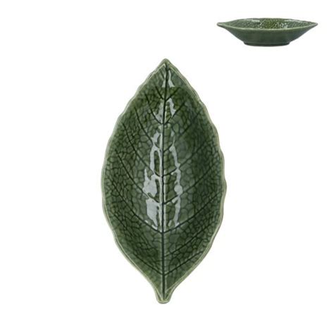 Green Leaf Dish Ceramic Leaf Shape Display Plate Trinket Tray